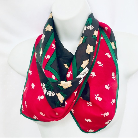 Vintage | Accessories | Red Green Floral Printed Scarf | Poshmark